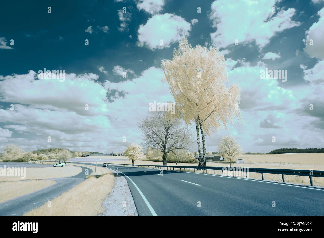 infrared photography - ir photo of landscape under sky with clouds ...