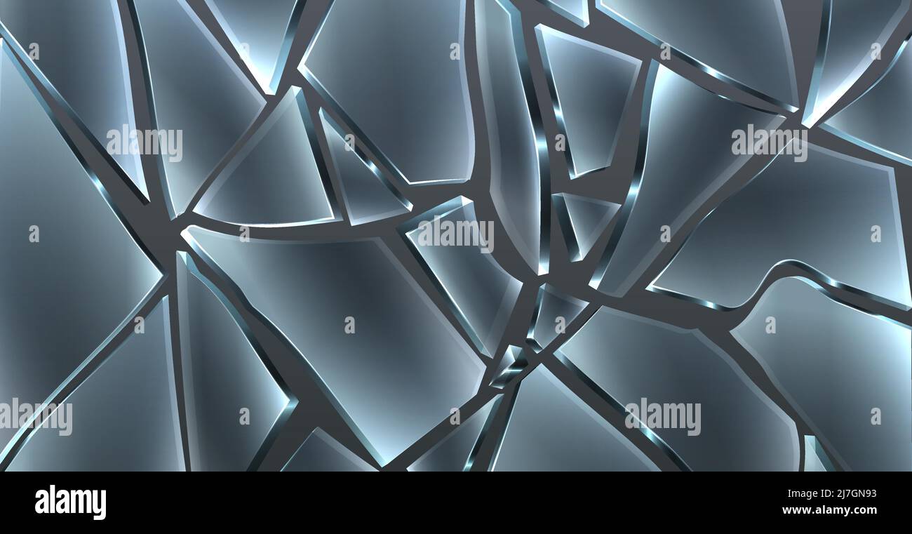 Broken glass frame. Crashed window transparent pieces. Realistic sharp ...