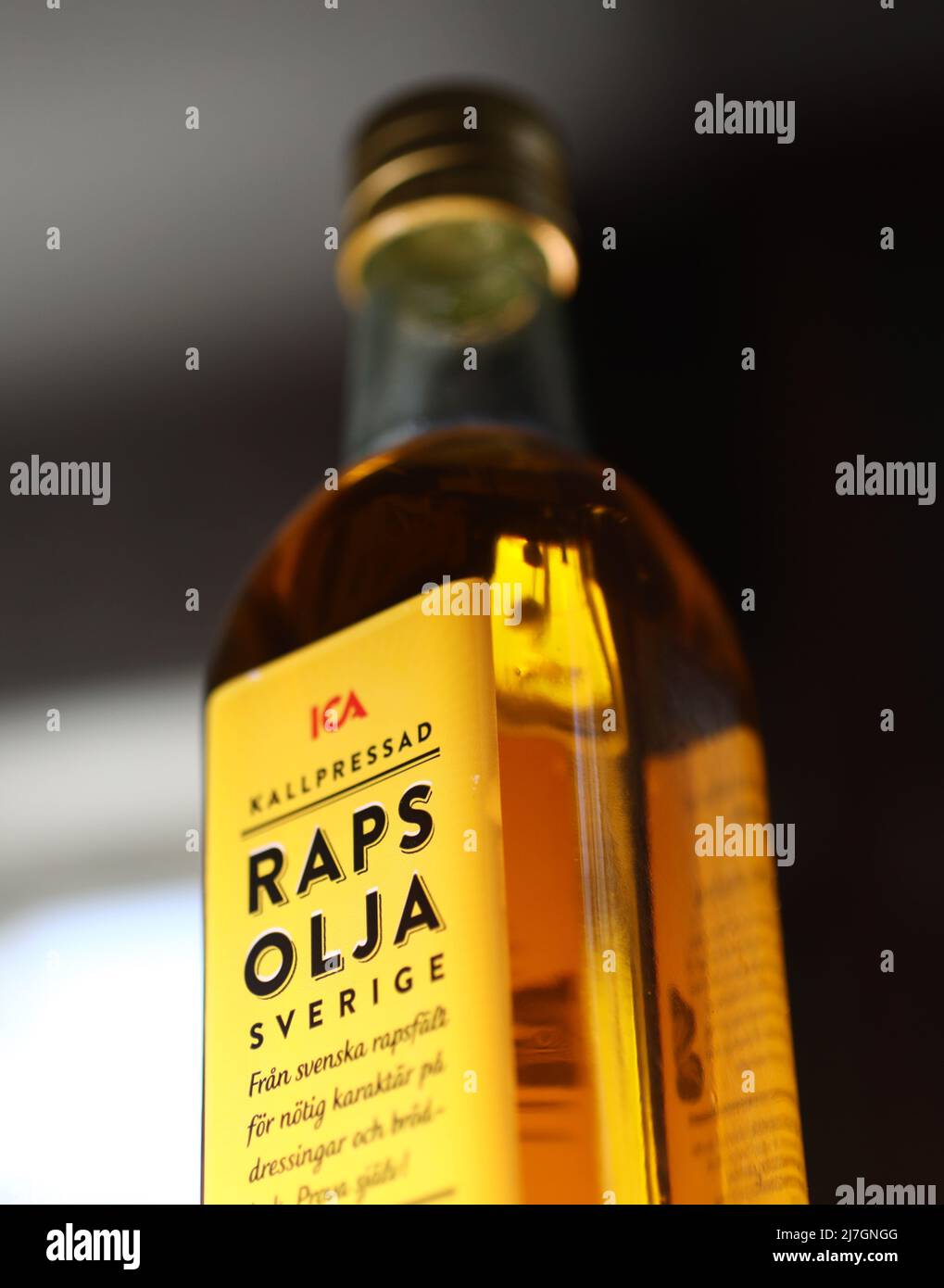 Rapeseed oil (In swedish: rapsolja) from Swedish rapeseed fields ...