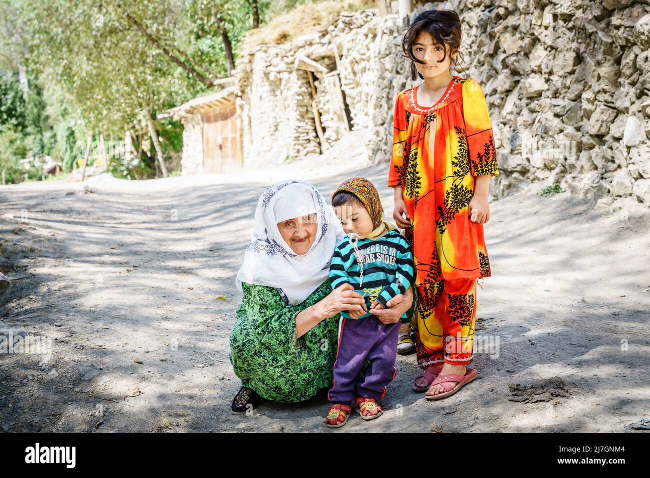 August 26, 2016, Margib village, Tajikistan: Local children with their ...