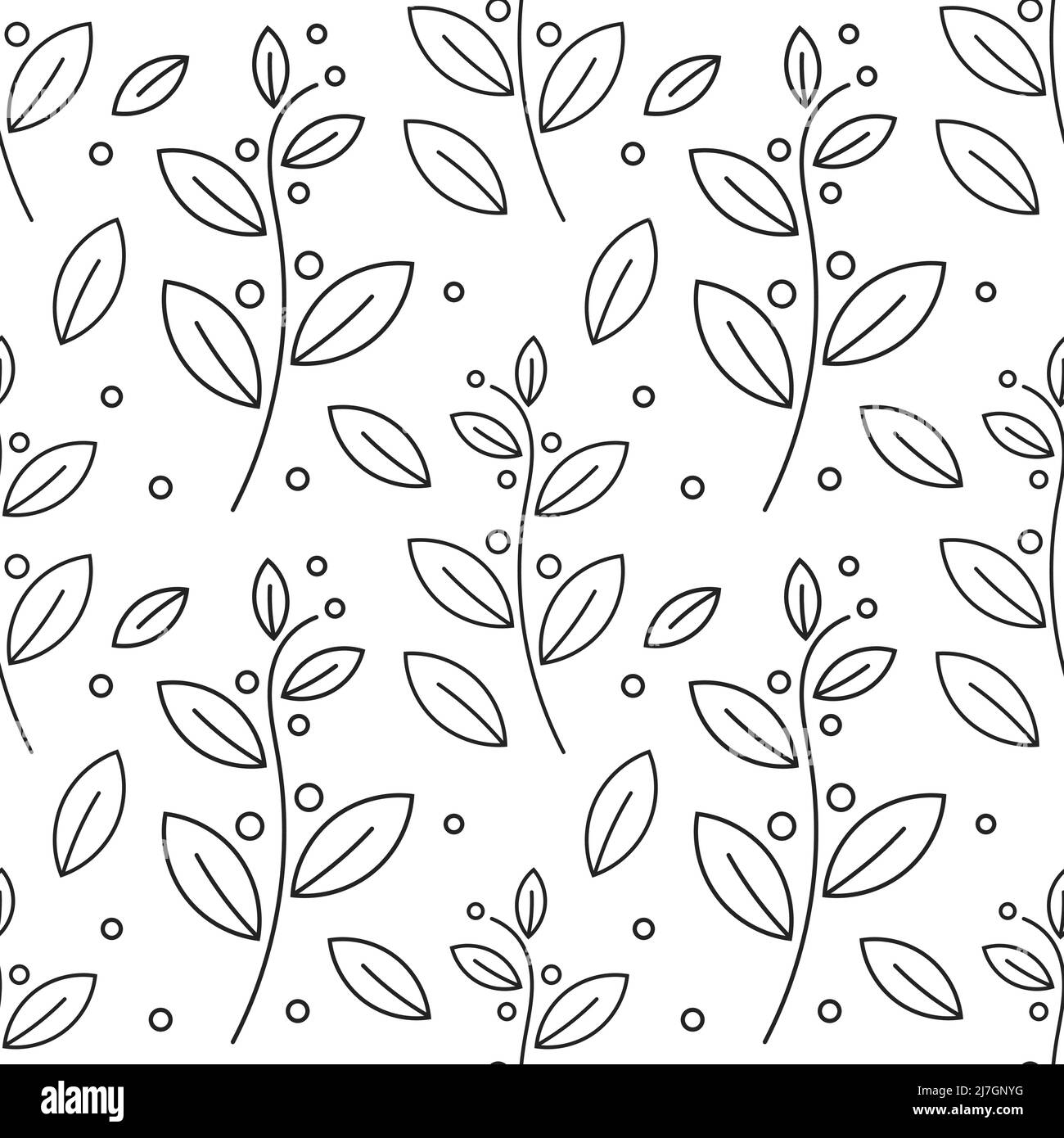 Outline leaves seamless natural plant pattern. Vector illustration ...