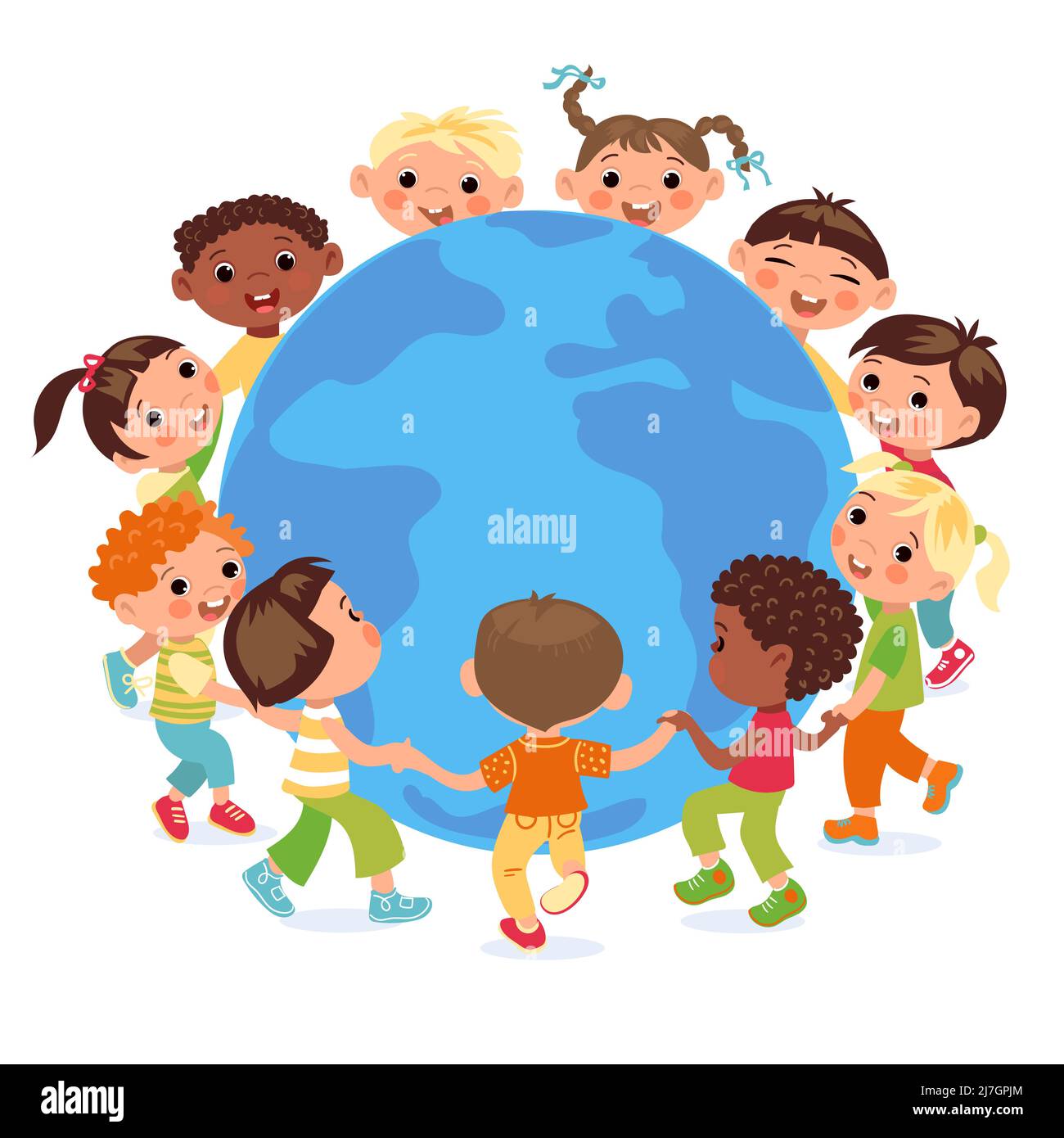 Children with Earth. Planet and kids around. Ecology and saving world ...