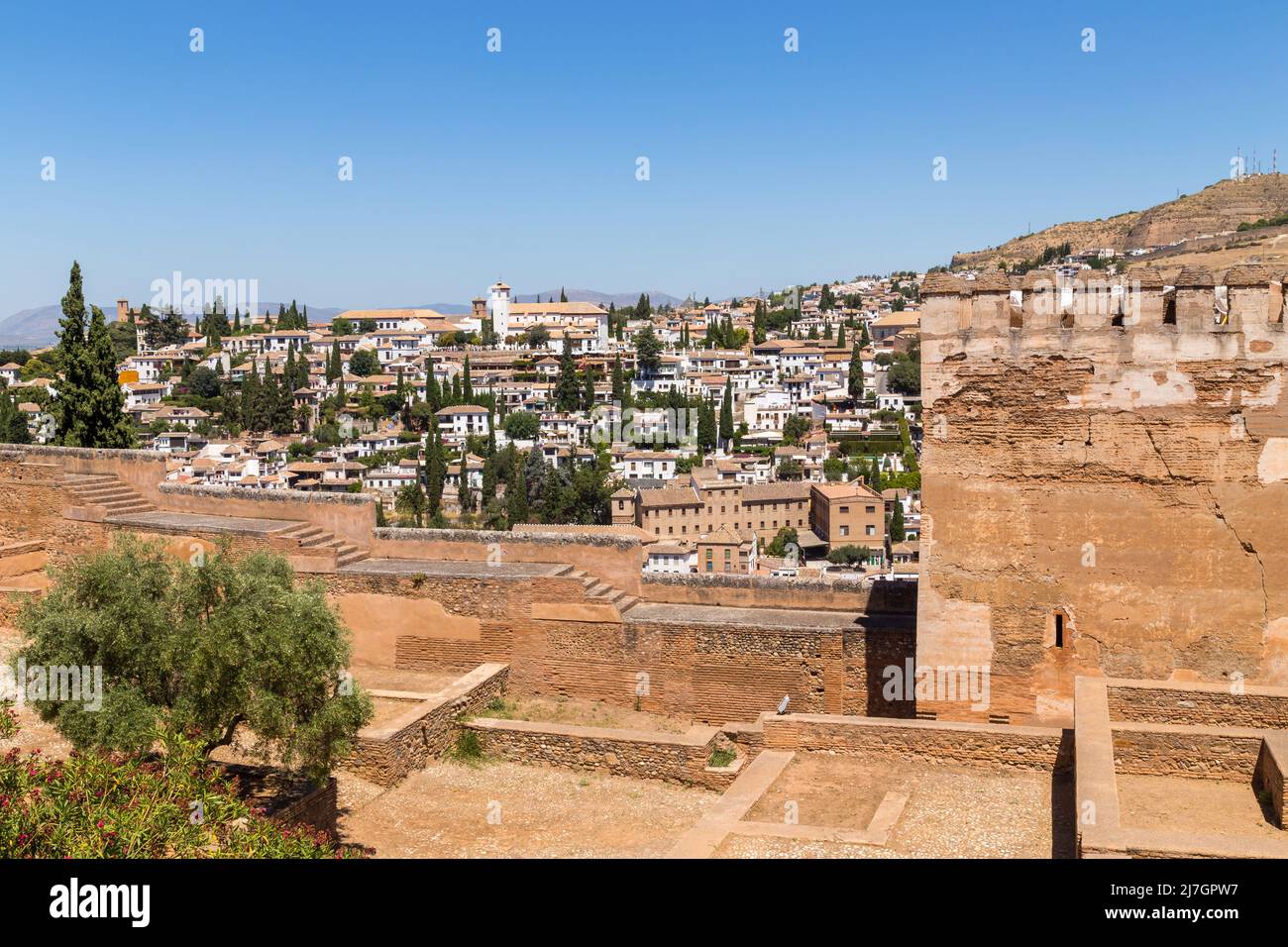 The ancient walls of the Alcazaba fortress in the Alhambra. Granada ...