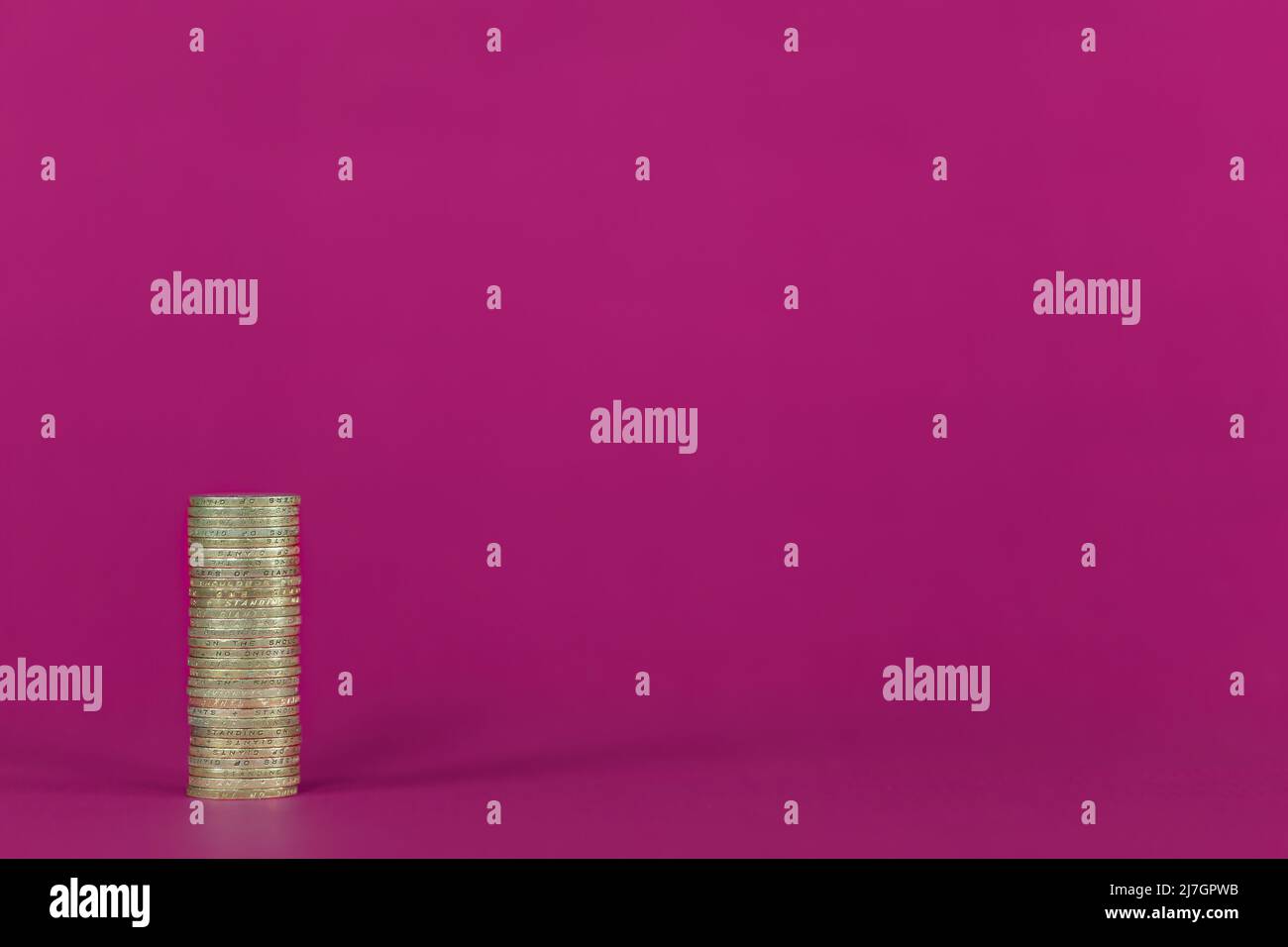 UK British Pound Sterling GBP single gold coloured coin stack, image ...