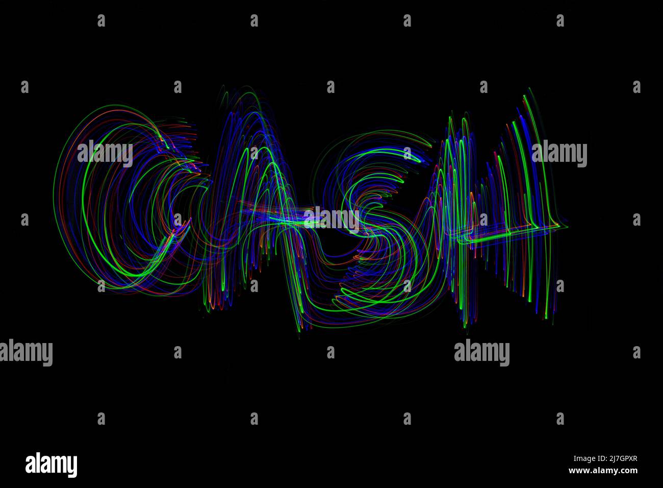 The word 'Cash' written in the air with bright neon coloured motion ...