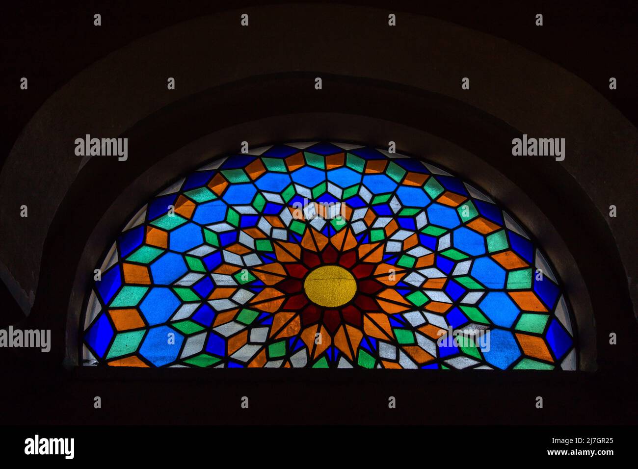 Beautiful colored stained glass window inside Mosque Cathedral of ...