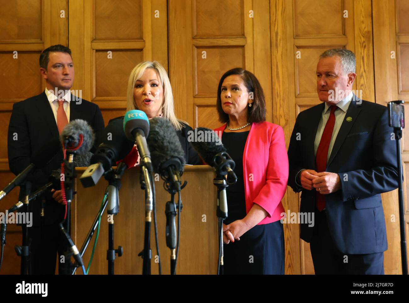 (left to right) John Finucane, Michelle O'Neill, Mary Lou McDonald and ...
