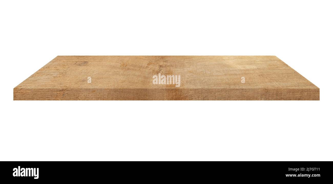 Wooden shelf on isolated white background Stock Photo - Alamy