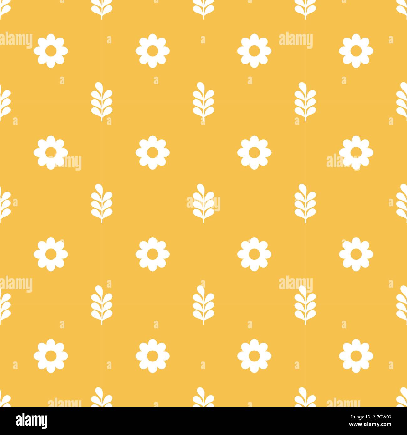 Flowers and leaves yellow seamless retro pattern. Vector illustration ...