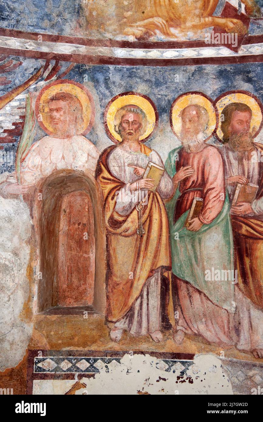 San Pantaleone e tre apostoli - affresco - pittore lombardo del XIII ...