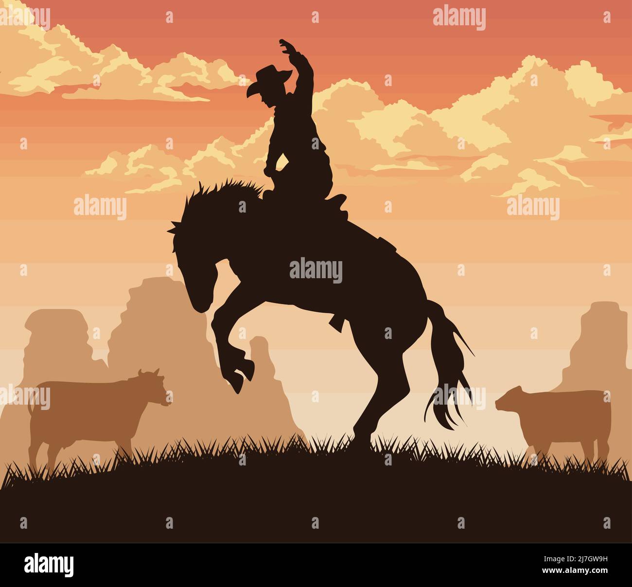 cowboy riding with cows Stock Vector Image & Art - Alamy