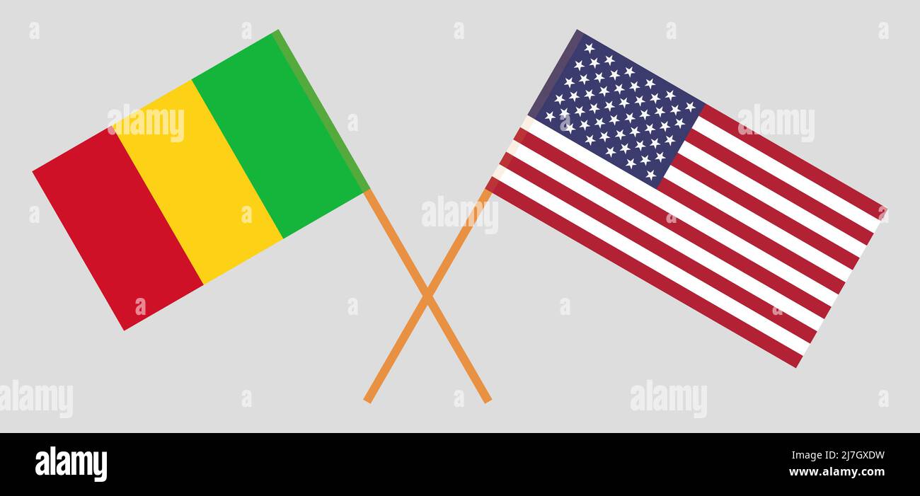 Crossed flags of Mali and the USA. Official colors. Correct proportion ...