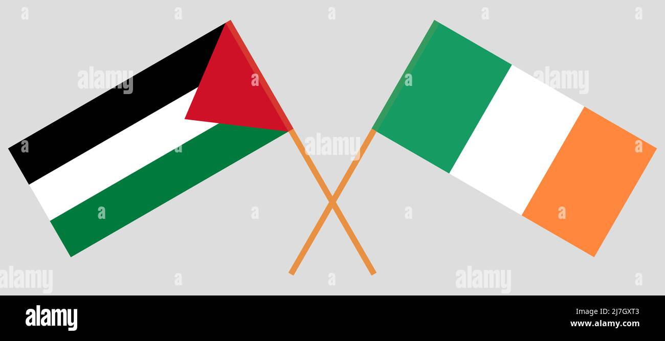 Crossed flags of Palestine and Ireland. Official colors. Correct ...