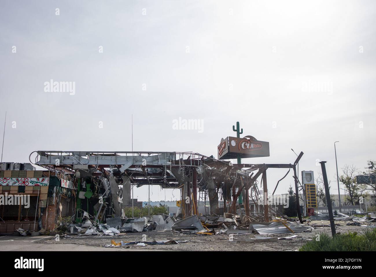 Bucha, Ukraine. 07th May, 2022. A destroyed mall seen in Bucha, Kyiv ...
