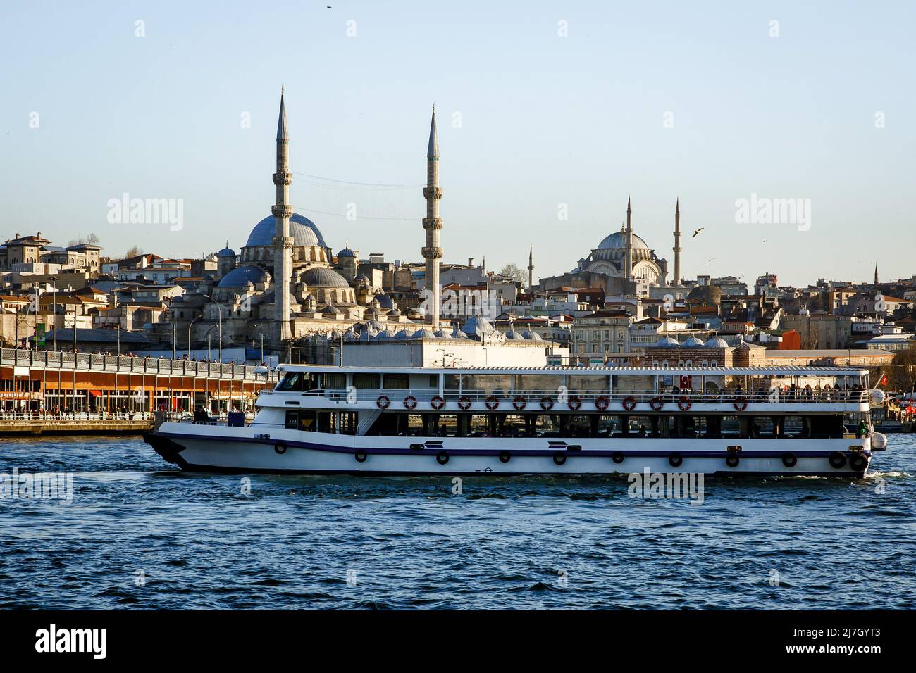 The public transport in Istanbul. Boats and ferries for transfer people ...