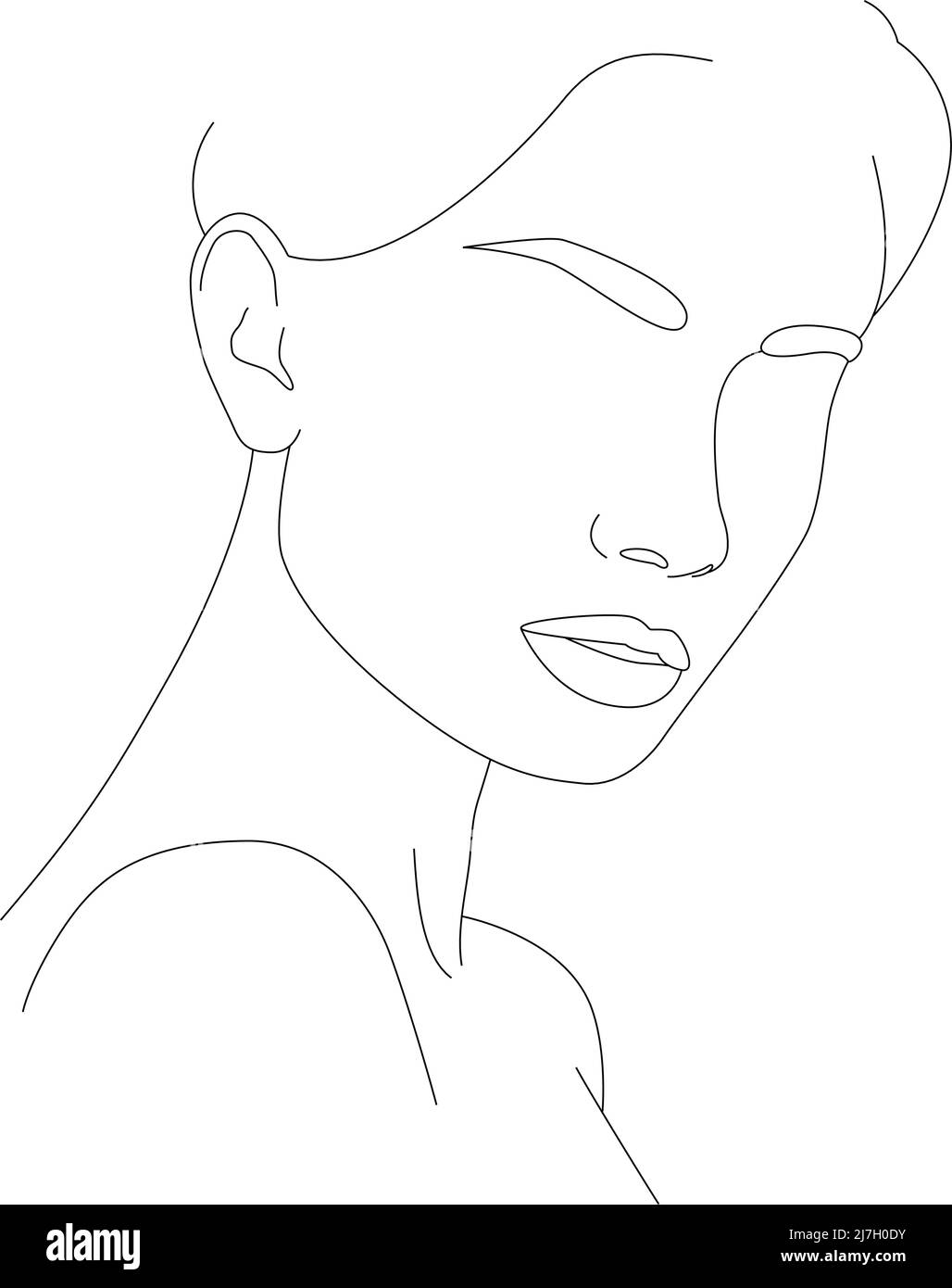Vector linear illustration of a woman's head. Drawing in the style of ...
