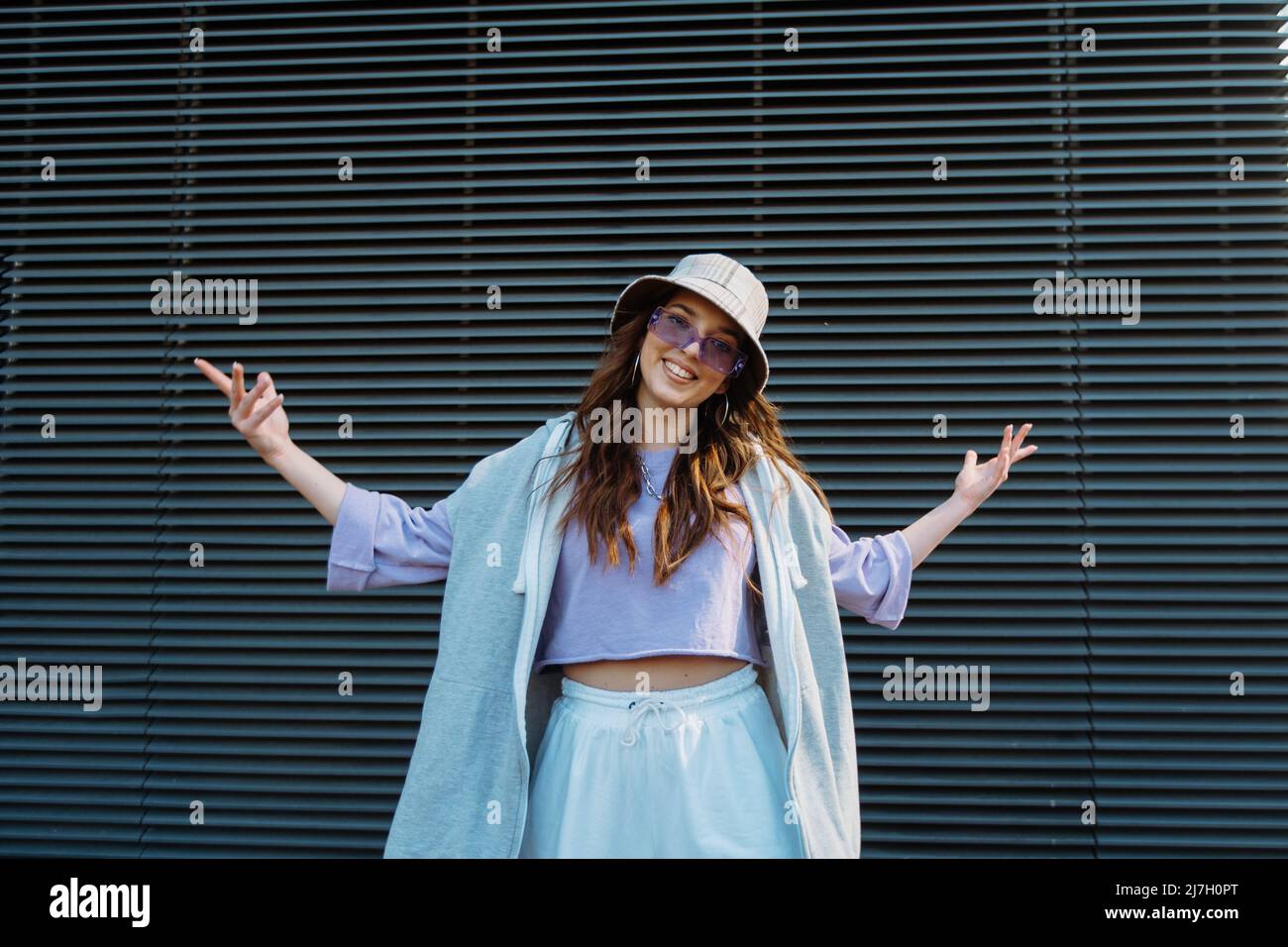 Portrait hip hop girl with texture background in the city Stock Photo ...