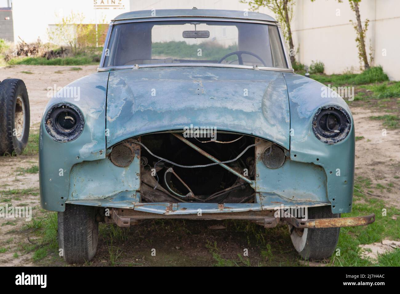 Old classic car in the process of being restored with hi-res stock ...