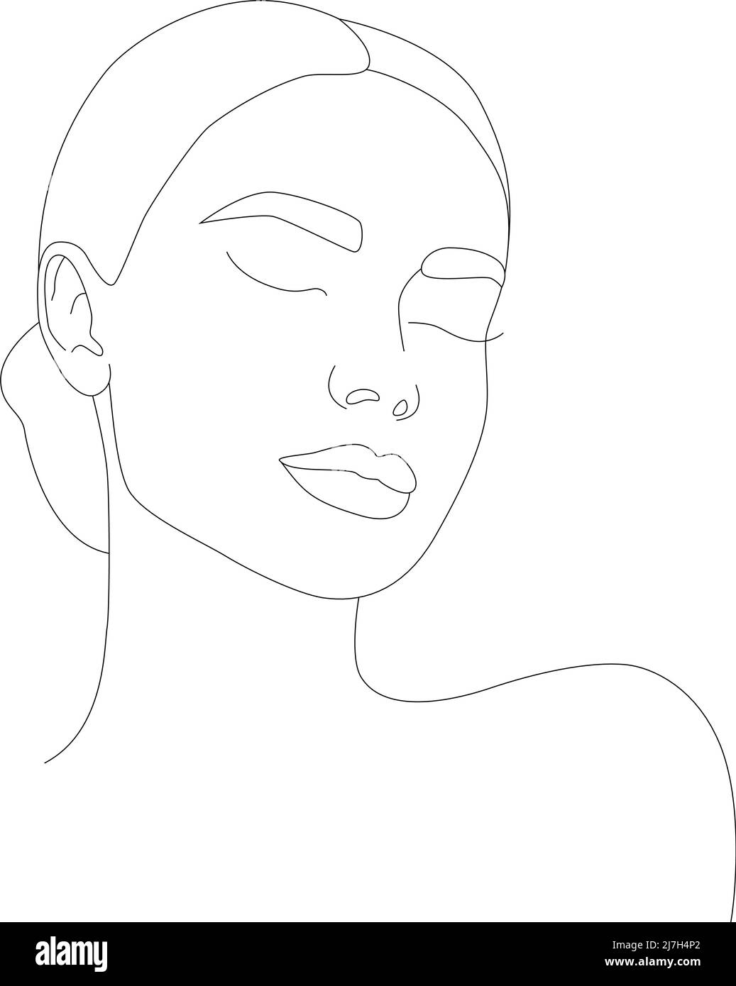 Vector linear illustration of a woman's head. Drawing in the style of ...
