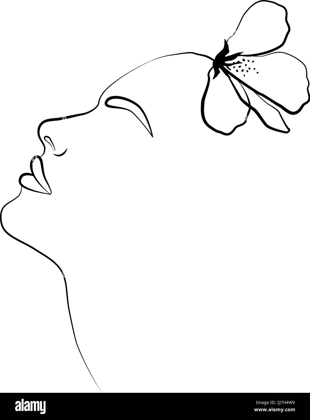 A woman's face in an artistic style with one line. Continuous portrait ...
