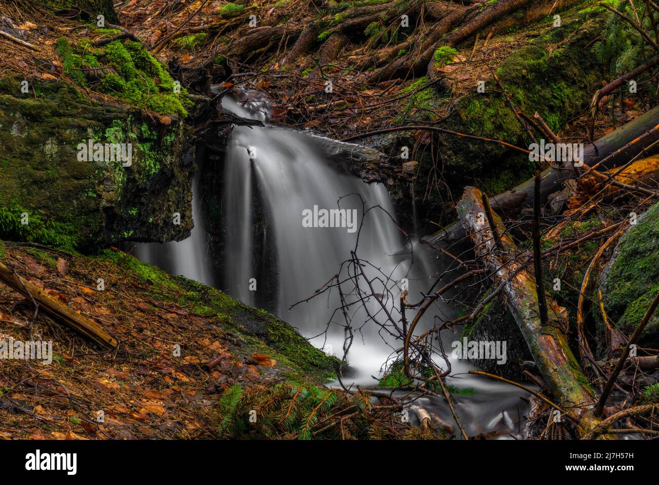 Cerveny creek with Cerveny waterfall in Jizerske mountains in spring ...