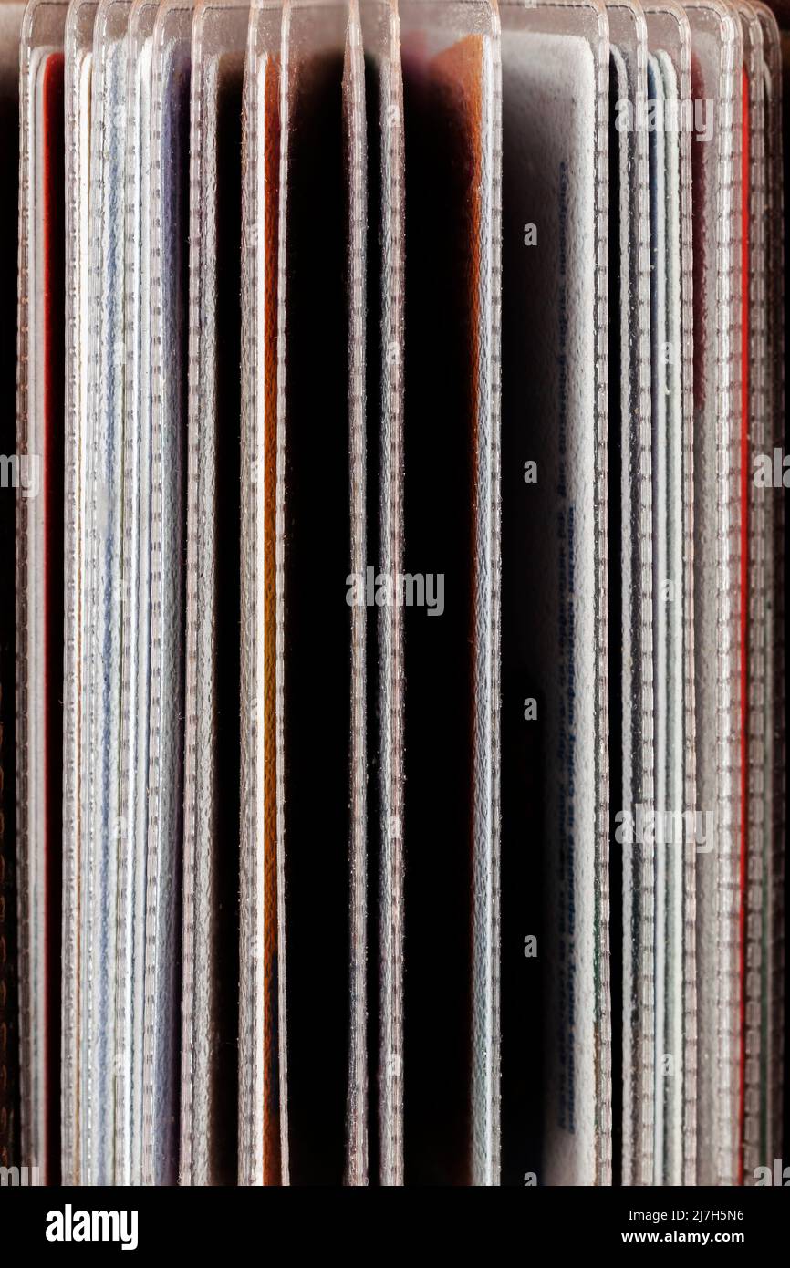 Close-up of open partners business card pages in plastic covers Stock ...