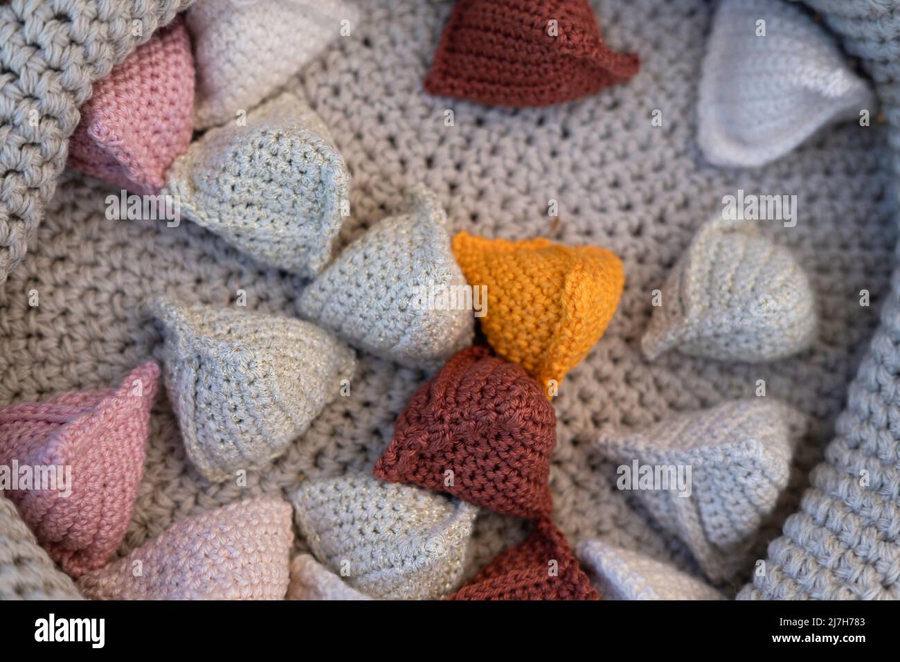 Pip Bags, small triangular crochet bags filled with beans, corn, stones ...