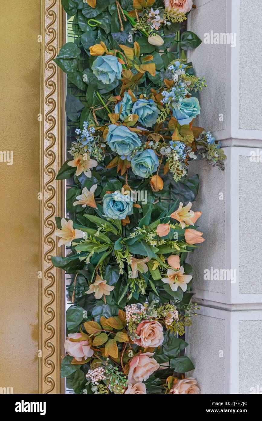 Vertical Column Artificial Floral Decor Building Exterior Stock Photo ...