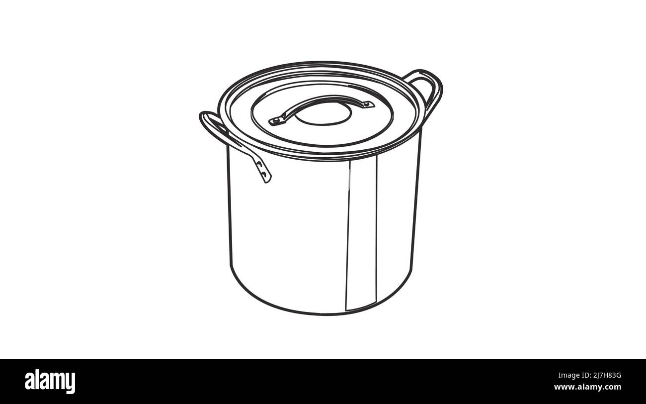 Vector Isolated Illustration of a Steel Pot. Black and white ...