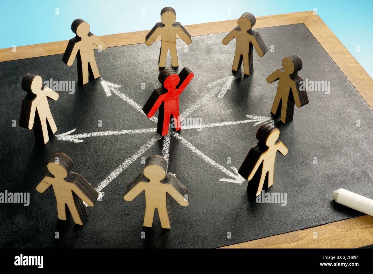 Leadership and delegation. Figures and arrows on the chalkboard Stock ...