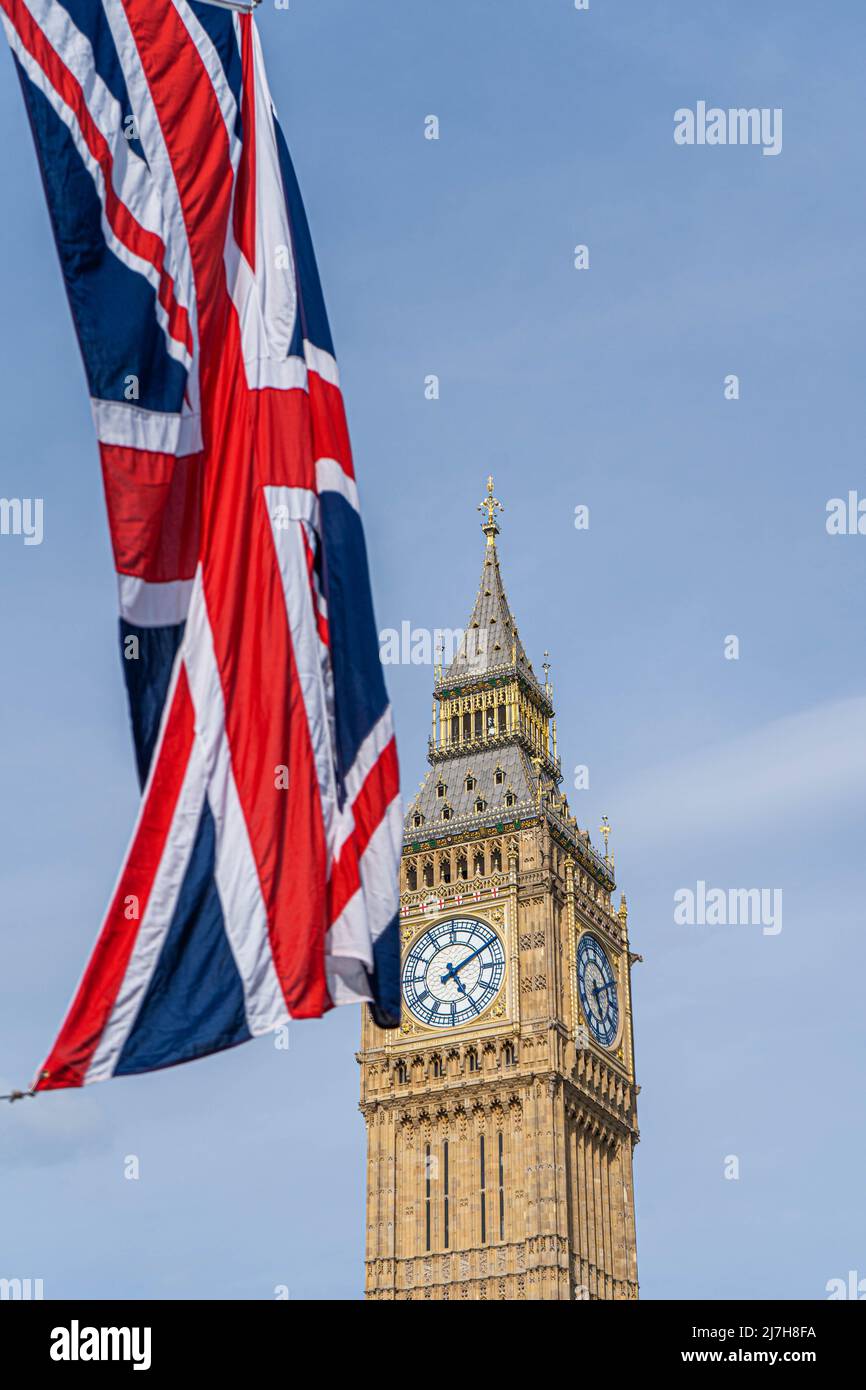 9 May 2022. Union Jack flags displayed in Parliament Square, London ...