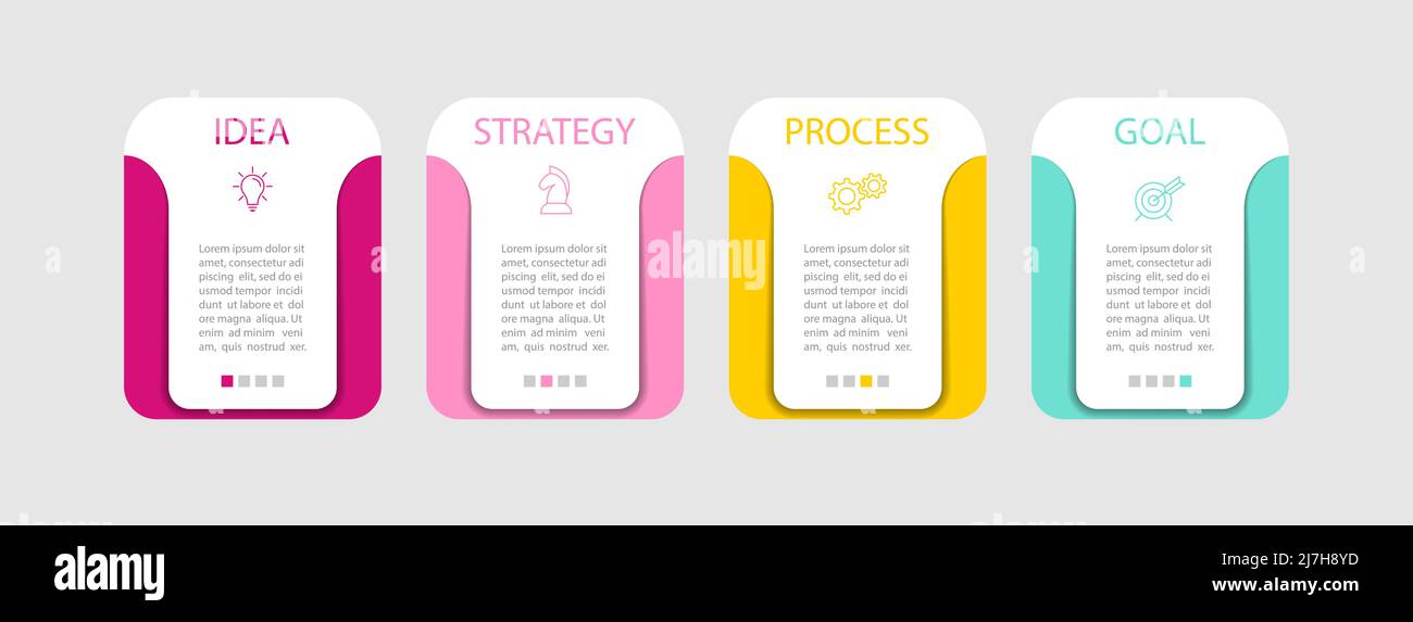 Business infographics. 4 stages of achieving the goal. Stages of the ...