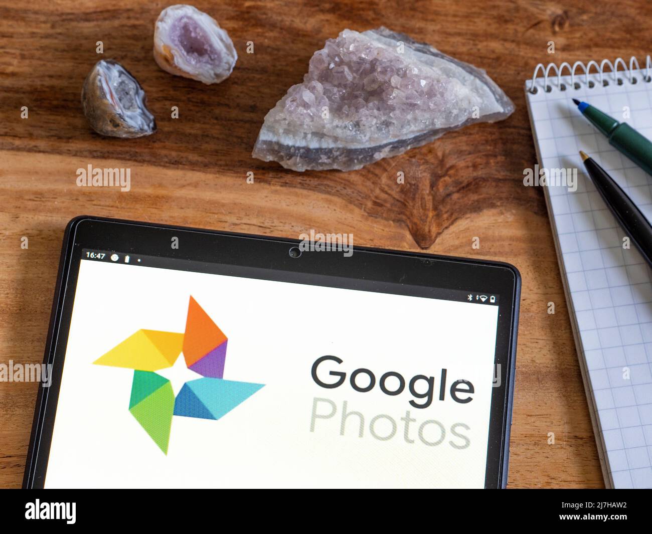 In this photo illustration Google Photos logo seen displayed on a ...