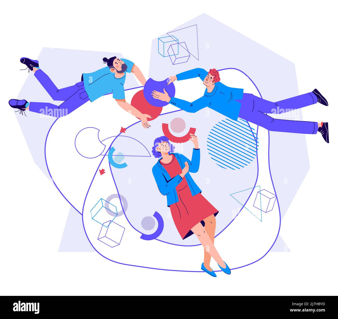 Business people in zero gravity at work, business and document ...