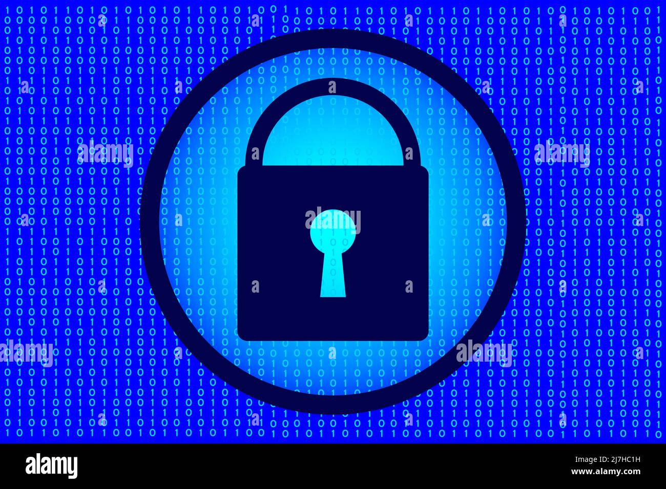 Cybersecurity And Information Protection Concept Locked Padlock Icon On Binary Code Background