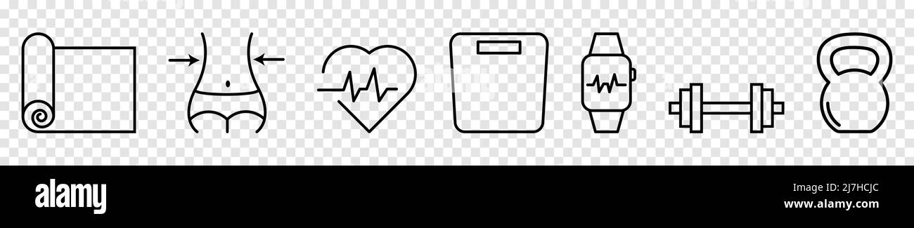 Fitness line icons. Vector illustration isolated on transparent ...