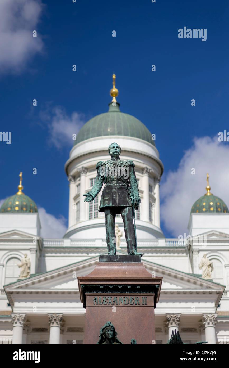 Tourists in front of Helsinki Cathedral on a bright spring day Stock ...