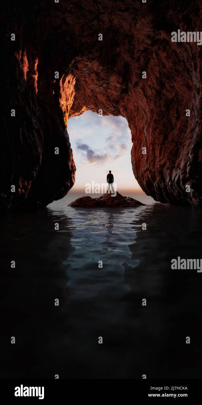 Man standing outside a cave hi-res stock photography and images - Alamy