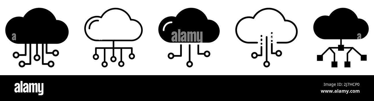 Set of cloud computing icons. Flat and line art style. Vector ...