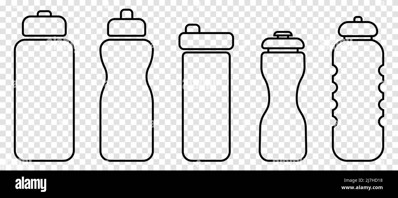 Water line bottle icon set. Vector illustration isolated on transparent ...