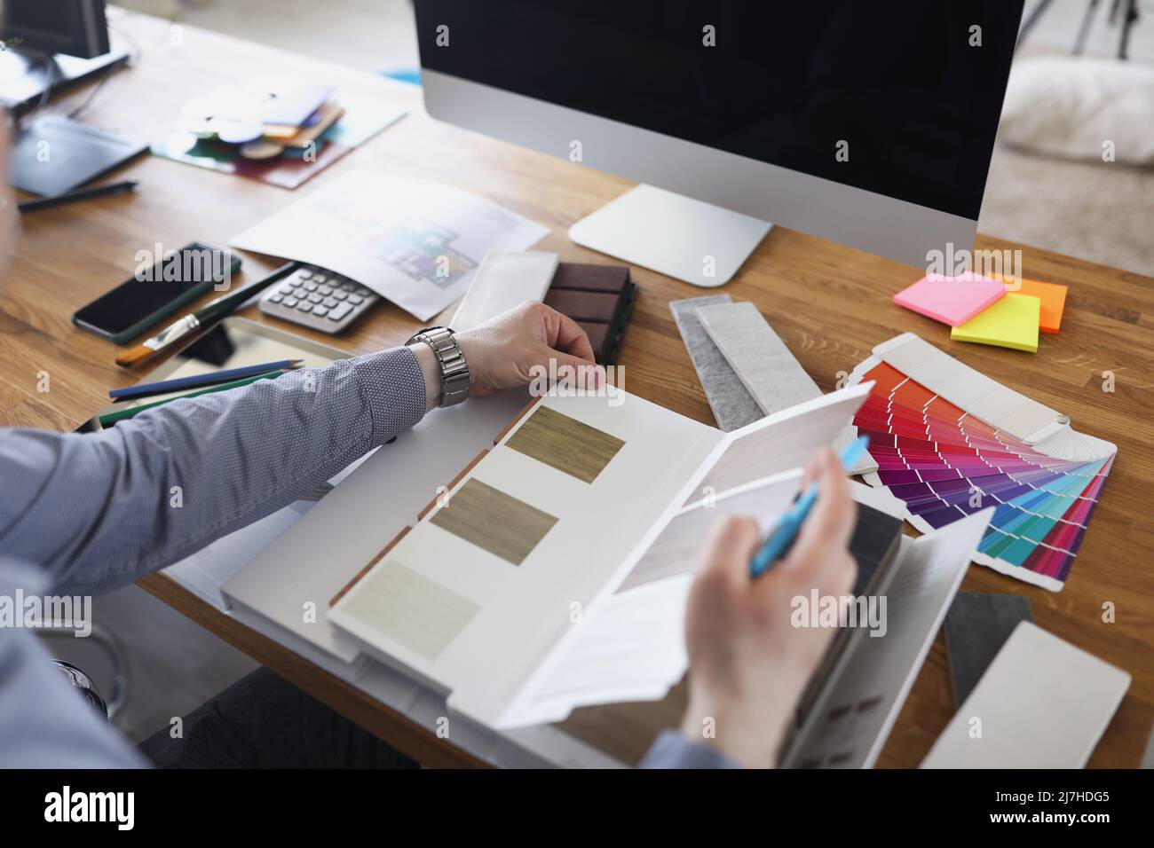 Interior designer create color mix for new house project, palette on ...