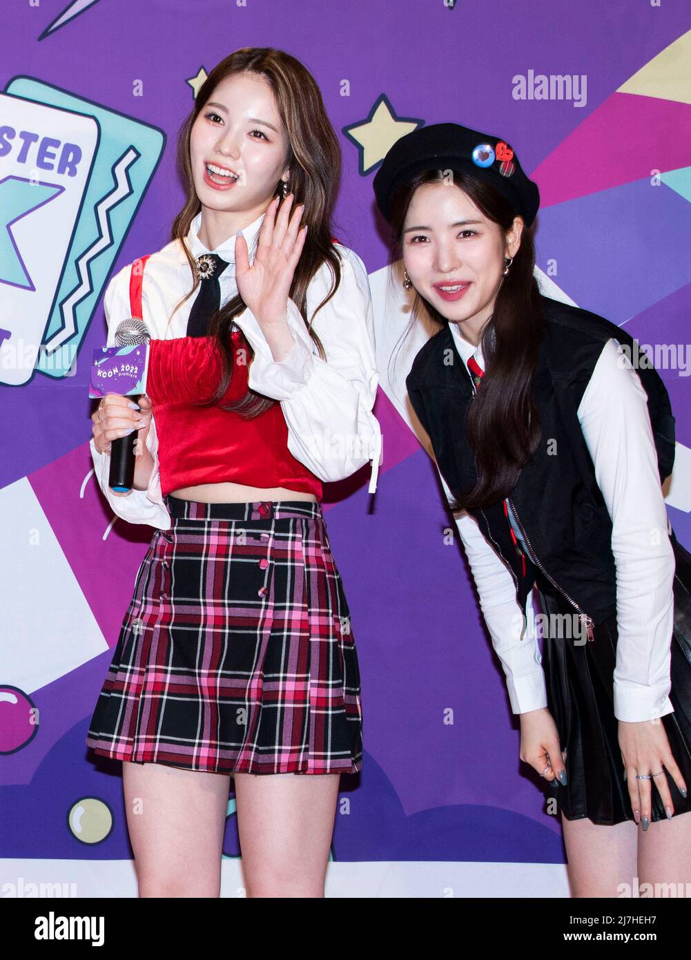 Seoul, South Korea. 8th May, 2022. Ayaka and Maya, from Japanese K-Pop girl group NiziU, arrived ...