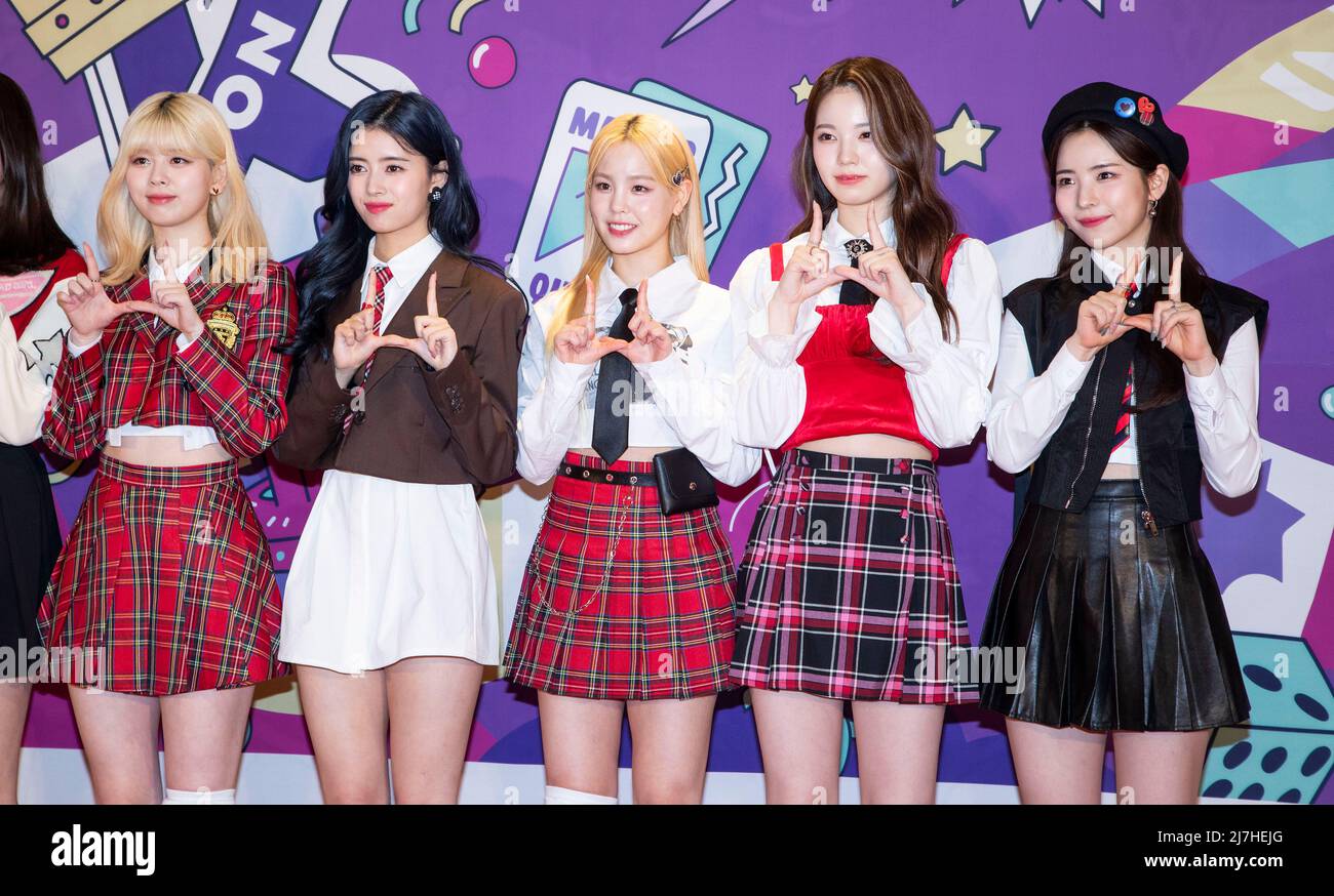 Seoul, South Korea. 8th May, 2022. Riku, Rima, Mako, Ayaka and Maya, from Japanese K-Pop girl ...