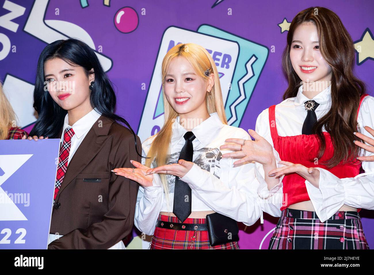 Seoul, South Korea. 8th May, 2022. Rima, Mako, Ayaka from Japanese K-Pop girl group NiziU ...