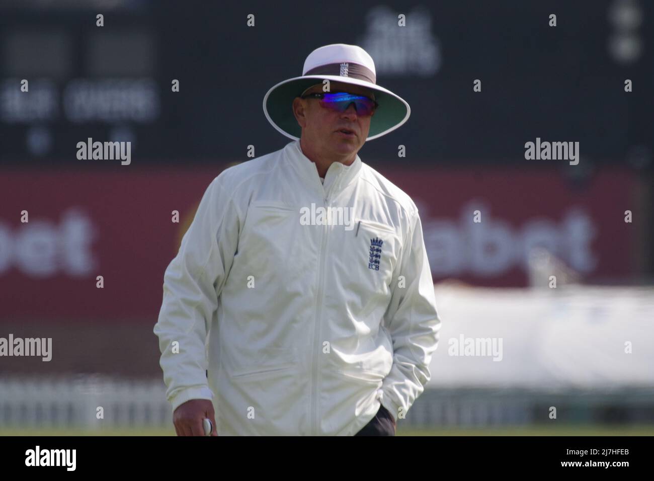 Chester le Street, England, 21 April 2022. Umpire Graham Lloyd standing ...