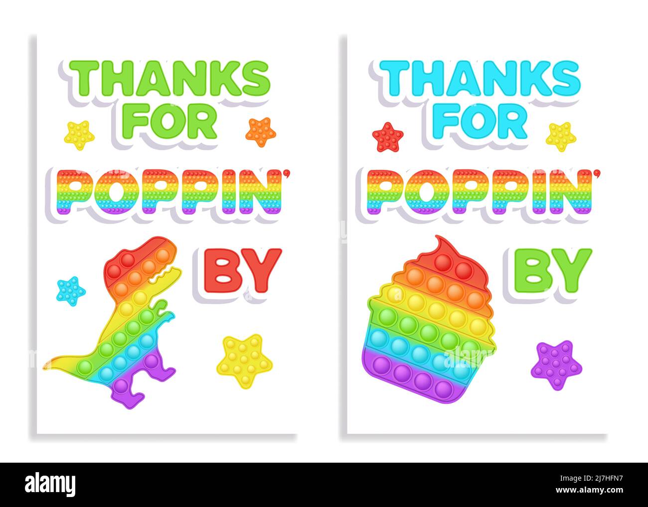 Set of 2 Birthday Popit rainbow favor cards in fidget toy style. Pop it ...