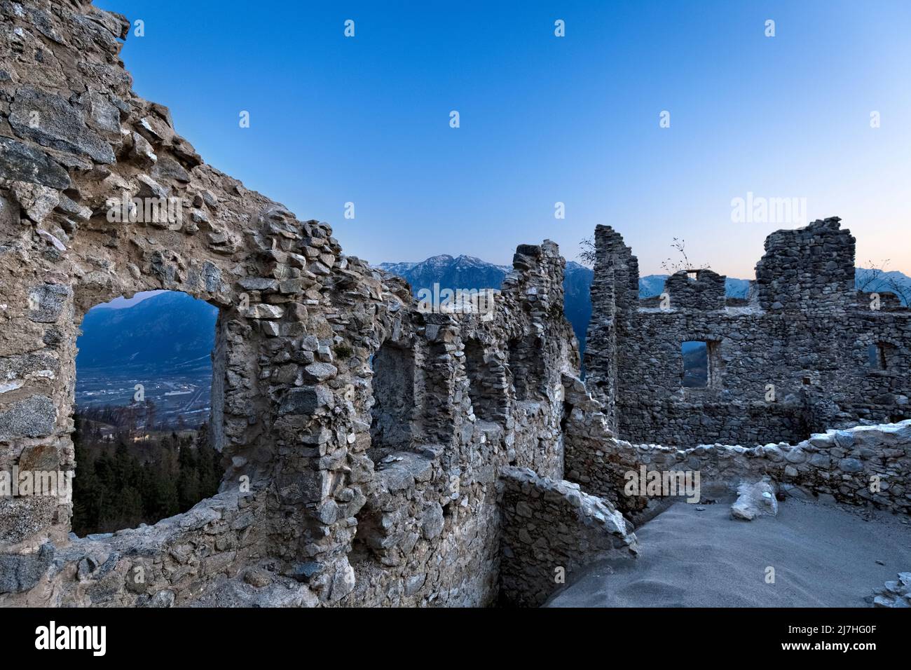 Ruins of the medieval wall with loopholes of Castellalto castle. Telve ...