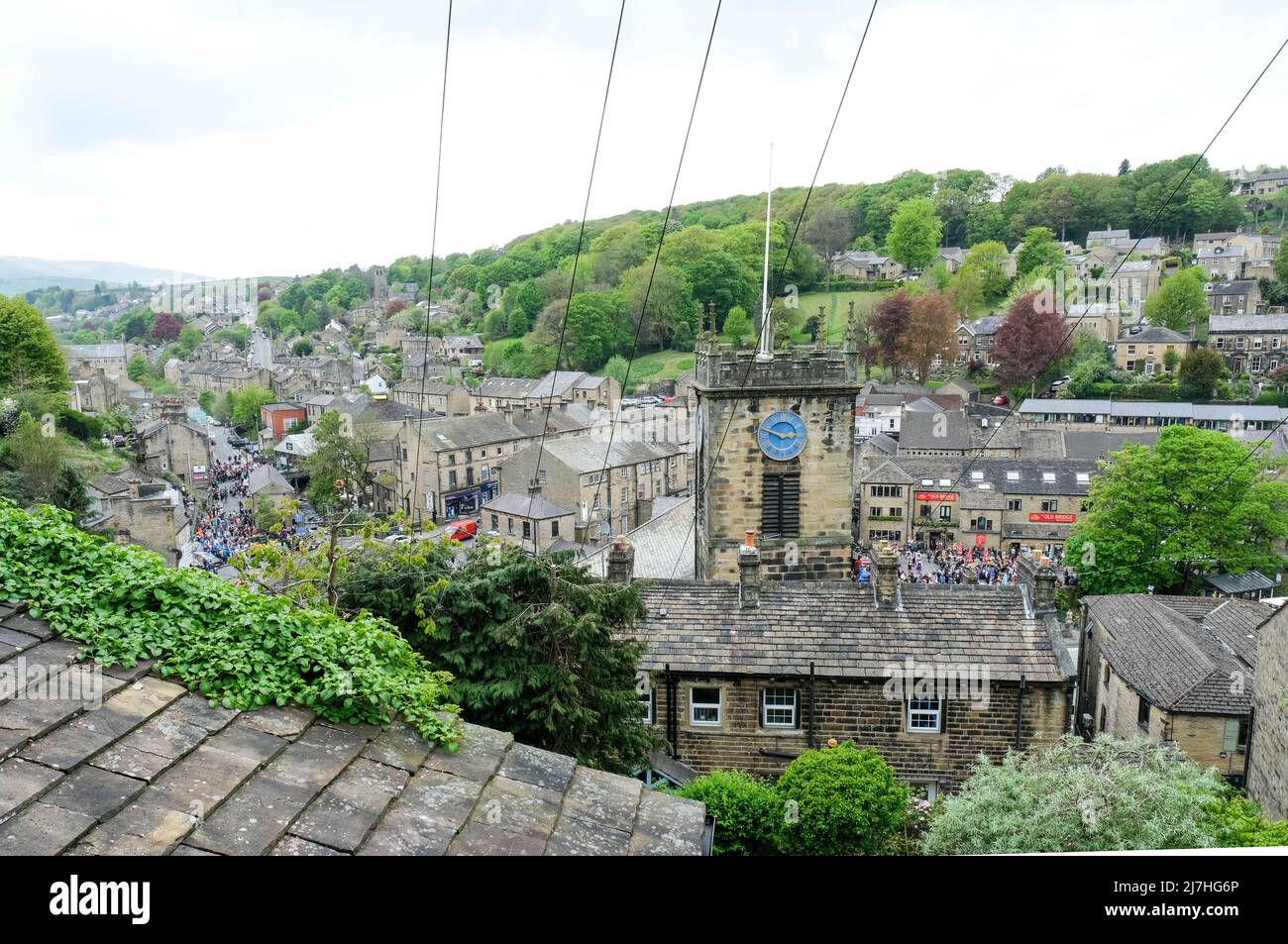 A view over the west Yorkshire town of Holmfirth with the prominent ...