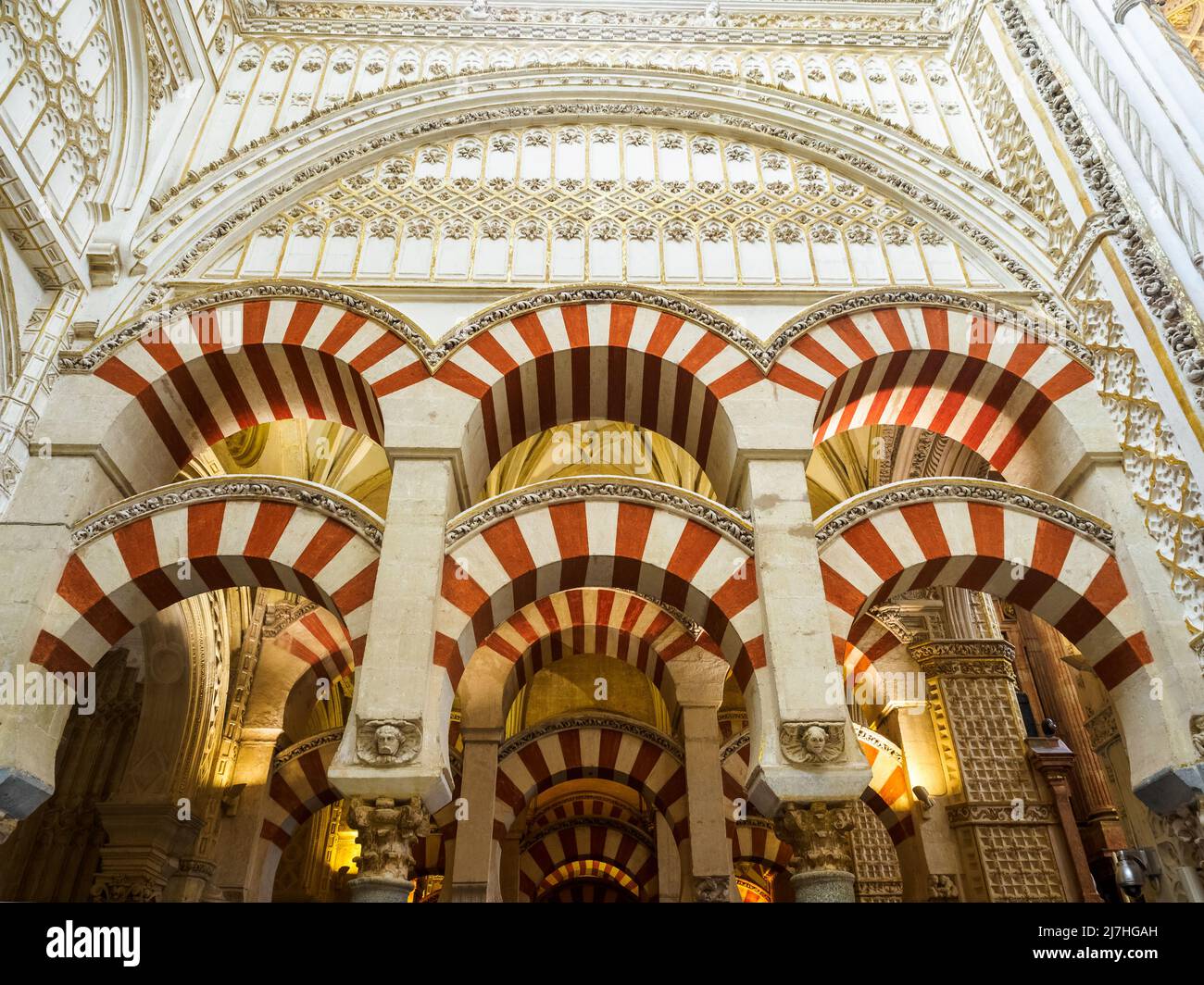 Decorated archways and columns in Moorish style in the Mezquita ...