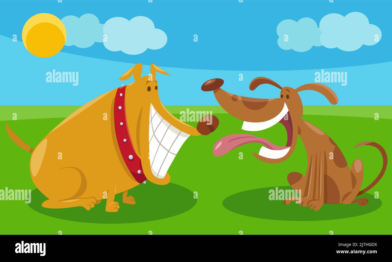 Cartoon illustration of two happy dogs comic animal characters Stock ...